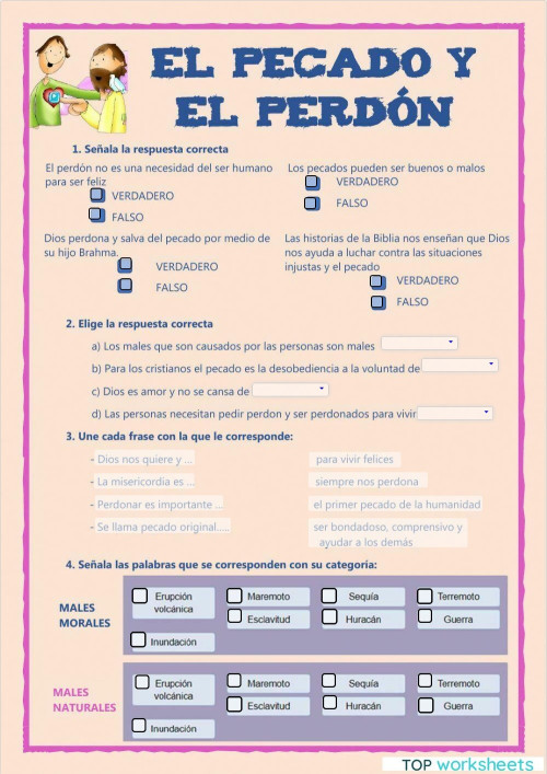 El pecado y el perdón. Ficha interactiva | TopWorksheets