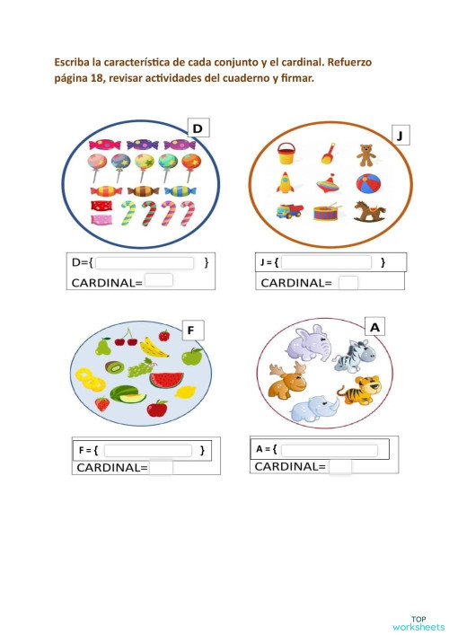 CARDINAL Y CARACTERÍSTICA DE UN CONJUNTO. Ficha interactiva | TopWorksheets