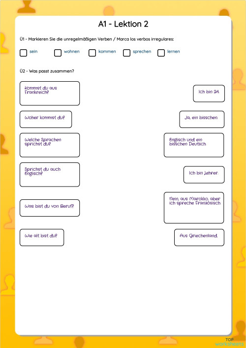 A1 - Lektion 2. Interaktives Arbeitsblatt | TopWorksheets