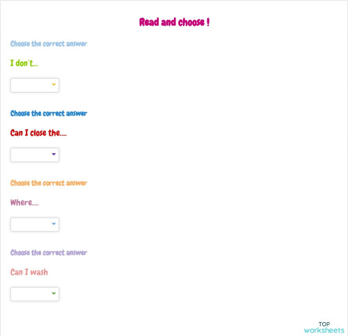 Read and choose !. Interactive worksheet | TopWorksheets