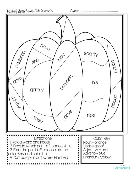 Pumpkin Parts of Speech. Interactive worksheet | TopWorksheets