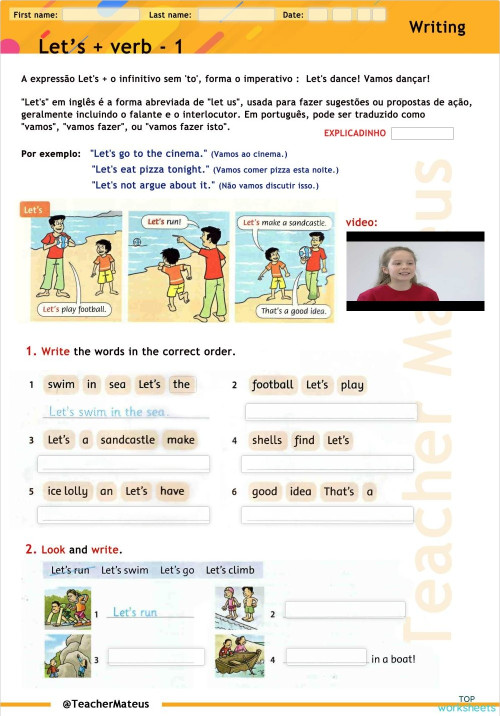 Let's + verb - 1 - Writing - TM0397. Interactive worksheet | TopWorksheets