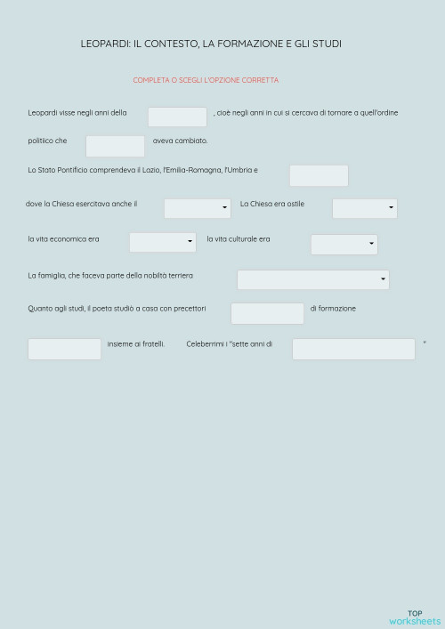 LEOPARDI FORMAZIONE E STUDI. Scheda interattiva | TopWorksheets