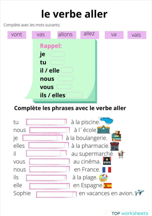 Verbe aller. Fiche interactive | TopWorksheets