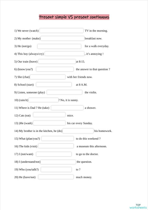 Test yourself present tenses. Interactive worksheet | TopWorksheets