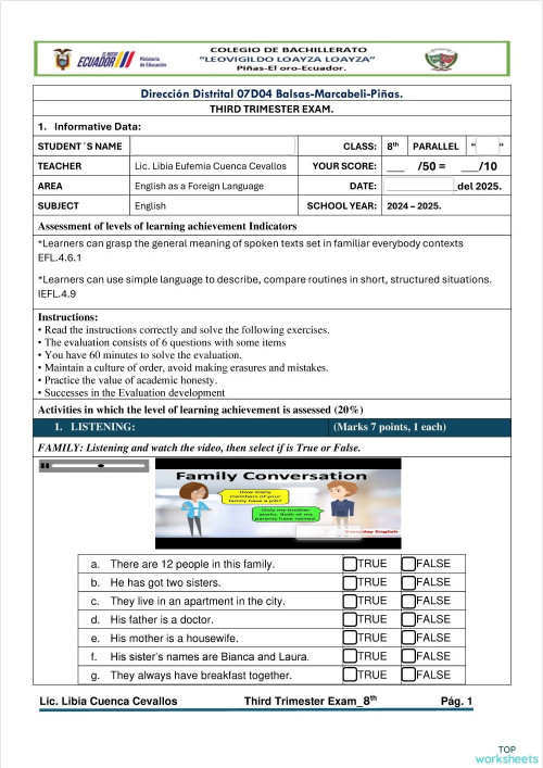Personal information (names). Interactive worksheet | TopWorksheets