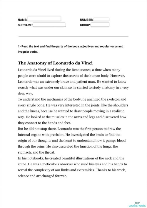 LEONARDO DA VINCI ACTIVITY 2ºESO. Interactive worksheet | TopWorksheets