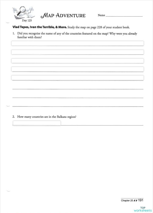 Chapter 20: Pg 191-192 Map Adventure. Interactive worksheet | TopWorksheets