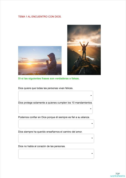 TEMA 1 AL ENCUENTRO CON DIOS. PARA 6ºE.P. Ficha interactiva | TopWorksheets
