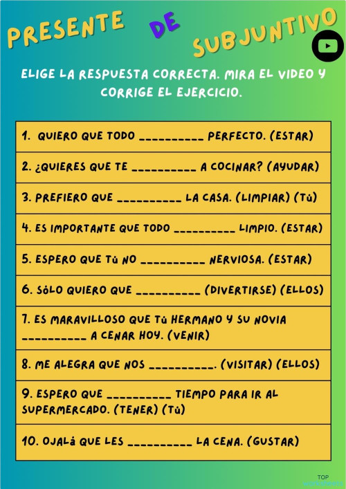 Subjuntivo Ejercicios SUBJUNTIVO Con Verbos De DESEO, MANDATO Y RUEGO