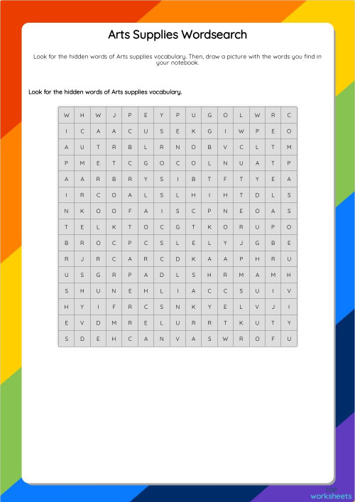 Arts Supplies Wordsearch. Interactive worksheet | TopWorksheets