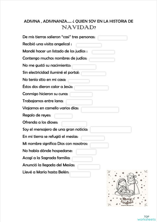 ¿ QUIÉN SOY EN LA HISTORIA DE NAVIDAD ?. Ficha interactiva | TopWorksheets