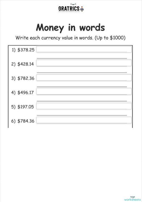 Add the money DD. Interactive worksheet | TopWorksheets
