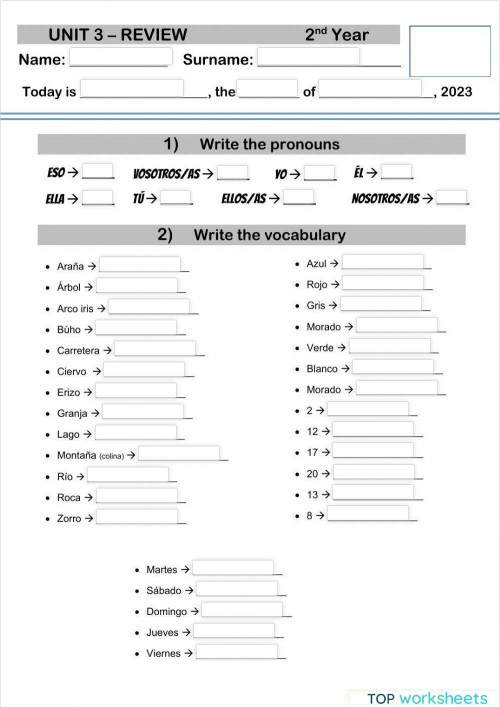 CONTROL 2ºB UNIT 3. Interactive worksheet | TopWorksheets