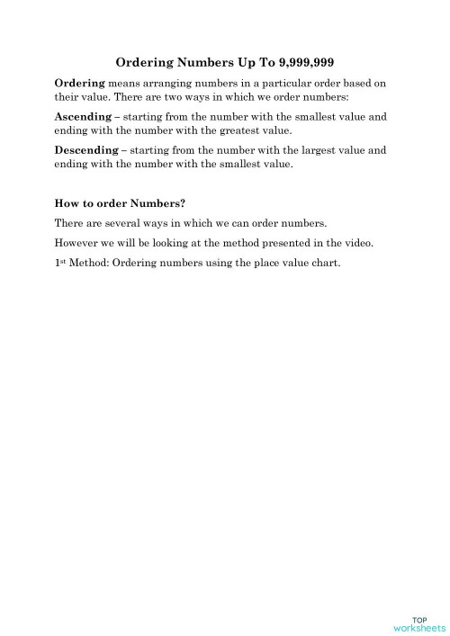 Ordering Numbers Up to 9,999,999. Interactive worksheet | TopWorksheets