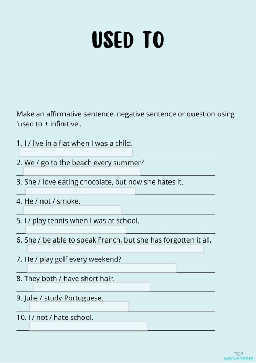 used to activities. Interactive worksheet | TopWorksheets