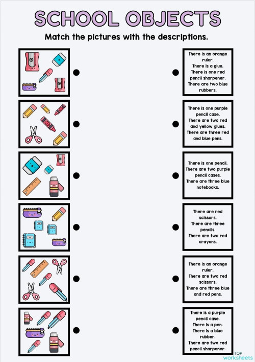 School objects (1º). Interactive worksheet | TopWorksheets