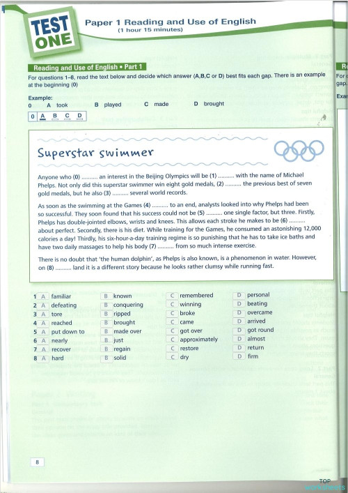 B2 Cambridge Test 1 - READING. Interactive worksheet | TopWorksheets