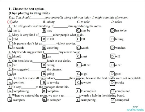 Week 4 Day 4 Bare Infinitive Interactive Worksheet Topworksheets 