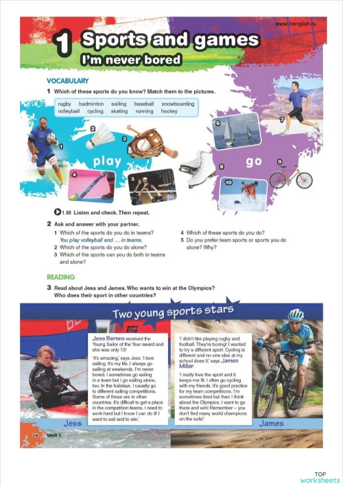 Sports and games ฐว.1. Interactive worksheet | TopWorksheets