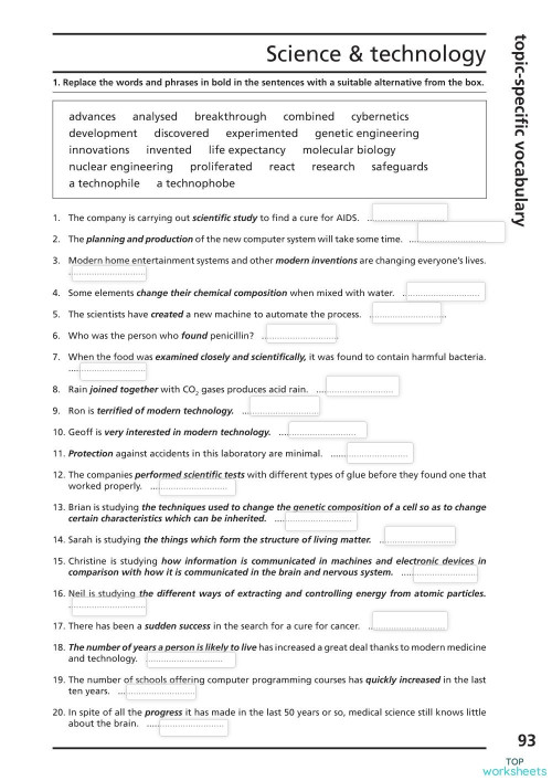 LĐ - VPCAB - SCIENCE & TECH. Fitxa interactiva | TopWorksheets