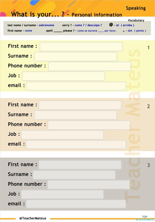 PERSONAL DETAILS - 7 - Making Questions - Speaking. Interactive ...