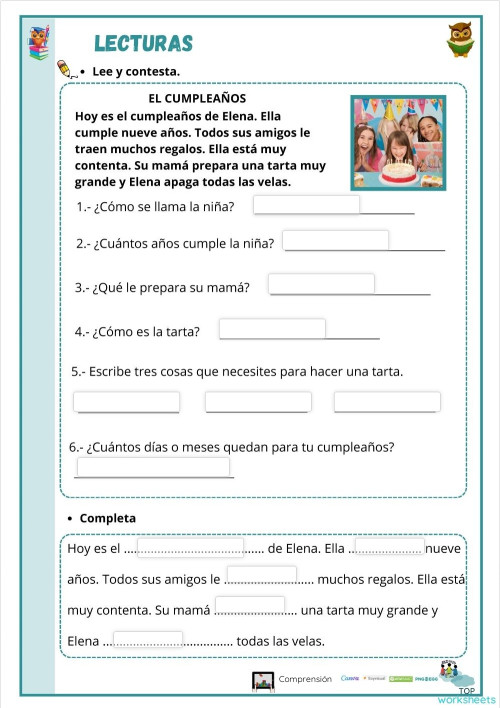Lect cumpleaños. Ficha interactiva | TopWorksheets
