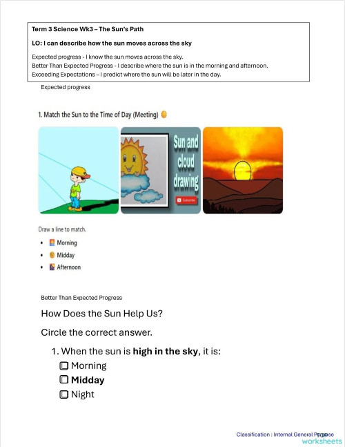 The Sun's Path. Interactive worksheet | TopWorksheets