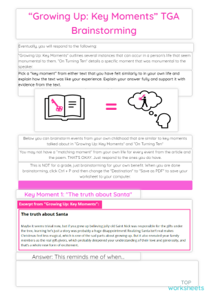 "Growing Up: Key Moments" TGA BRAINSTORMING with Passages. Interactive ...