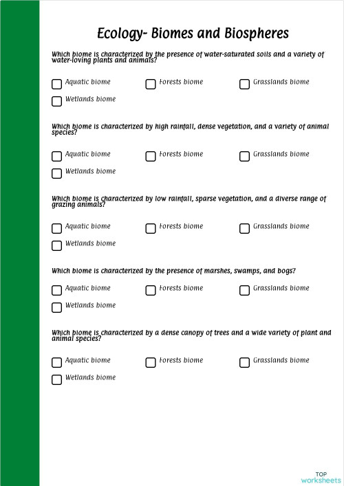 Ecology- Biomes and Biospheres. Interactive worksheet | TopWorksheets