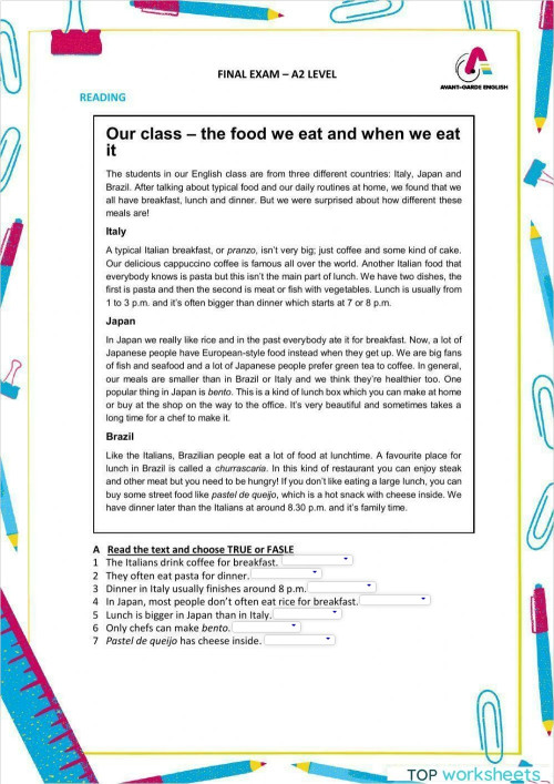 Exam A2. Interactive worksheet | TopWorksheets