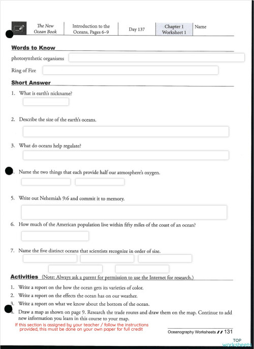 Chapter 1: Pg 131 Introduction to the Ocean Wk 1. Interactive worksheet ...