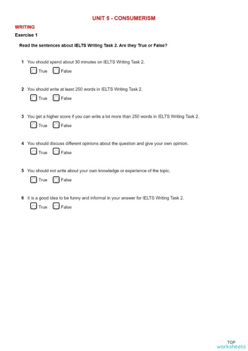 Unit 5 - Writing - Consumerism. Interactive worksheet | TopWorksheets Unit 5 - Writing - Consumerism. Interactive worksheet | TopWorksheets