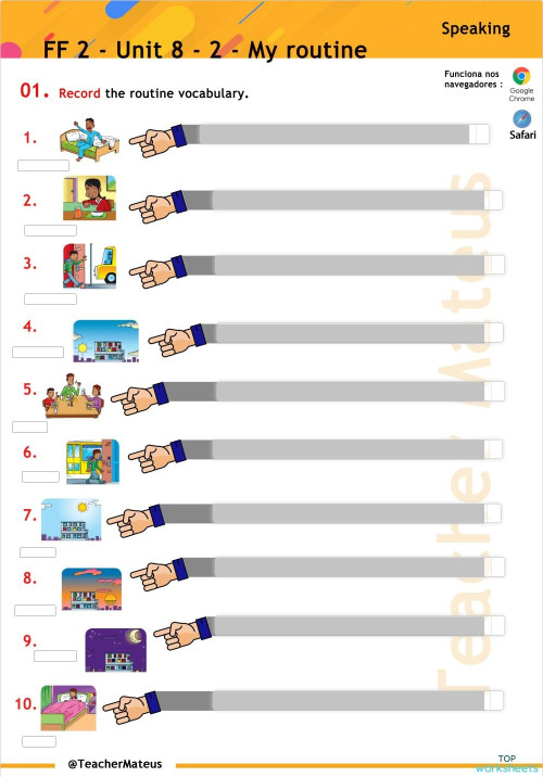 FF 2 - Unit 08 - 2 - My routine - Speaking (Copied). Interactive worksheet | TopWorksheets