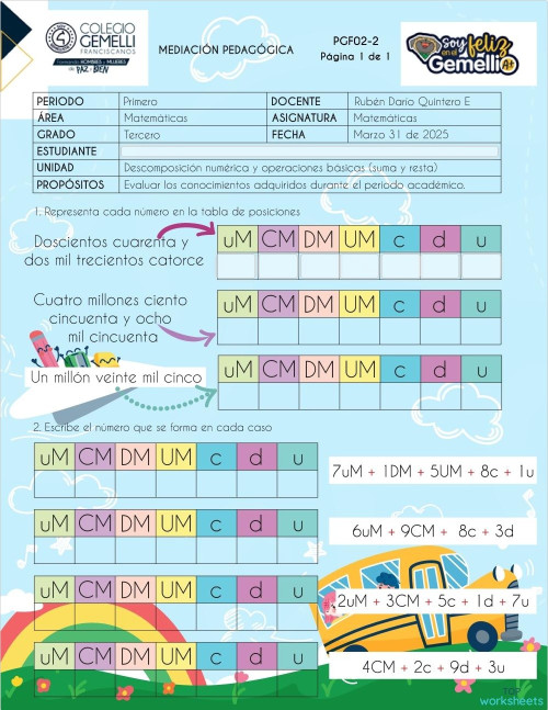 Bimestral matemáticas tercero periodo 1. Ficha interactiva | TopWorksheets