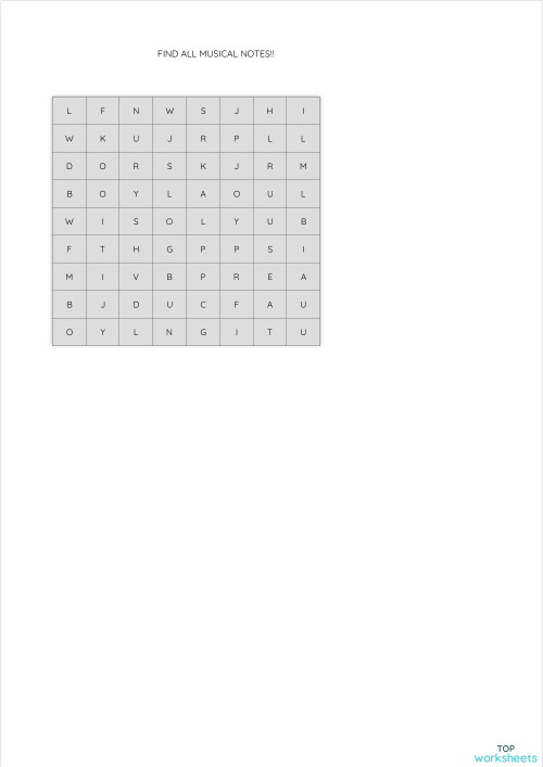 musical notes. Interactive worksheet | TopWorksheets