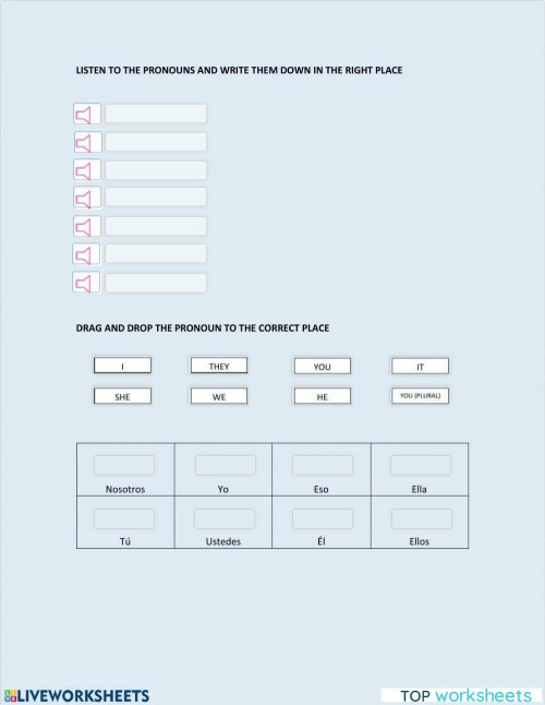 SUBJECT PRONOUNS PERSONAL PRONOUNS. Interactive worksheet | TopWorksheets