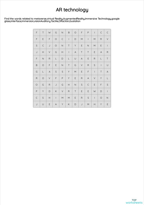 AR technology. Interactive worksheet | TopWorksheets