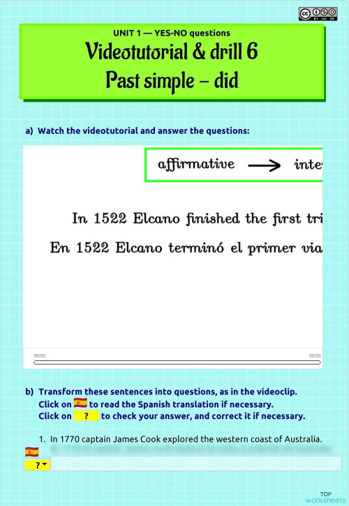 Videotutorial drill 6 - yes-no questions - past simple. Interactive ...