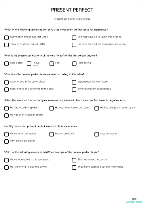 PRESENT PERFECT. Interactive worksheet | TopWorksheets