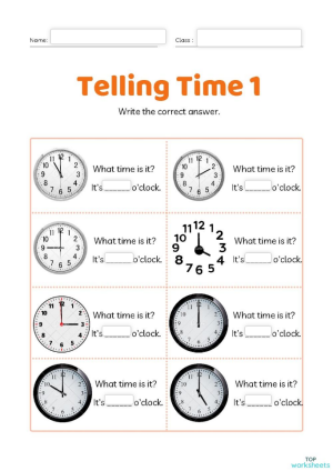Telling Time Worksheet 1 ใบงานเชิงโต้ตอบ | TopWorksheets
