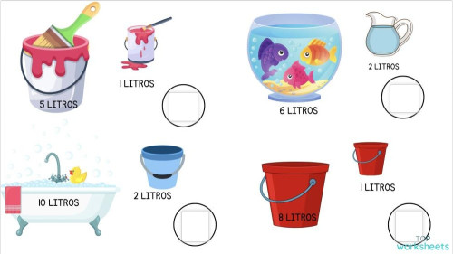 LITROS PARA COMPLETAR LOS OBJETOS. Ficha interactiva | TopWorksheets