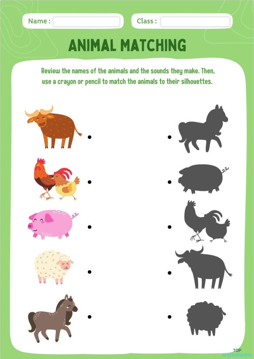 Animal Matching. Interactive worksheet | TopWorksheets