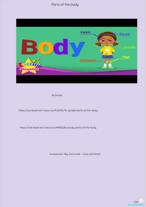 Class - Body parts and comparision.. Interactive worksheet | TopWorksheets