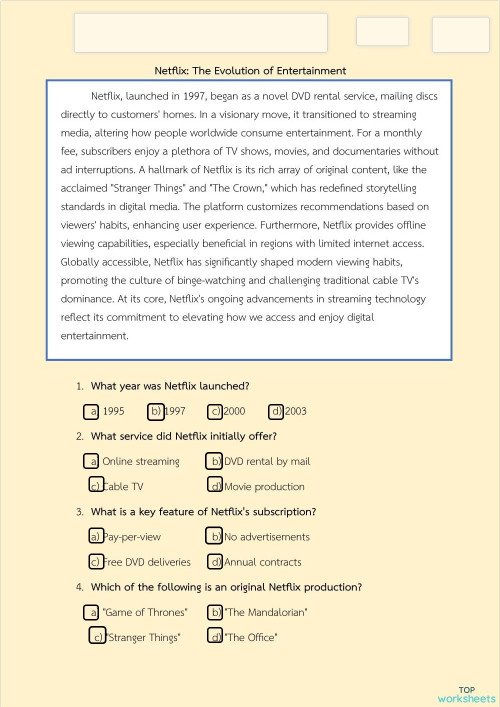 Netflix: The Evolution of Entertainment ใบงานเชิงโต้ตอบ | TopWorksheets
