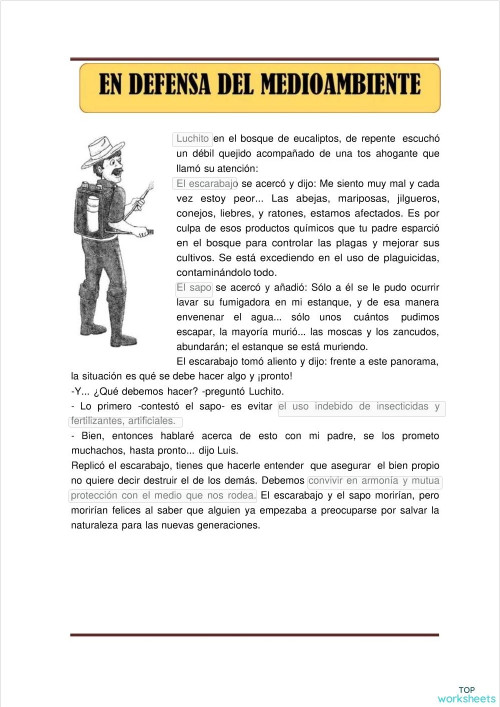 LECTURA SOBRE: EL MEDIO AMBIENTE. Ficha interactiva | TopWorksheets