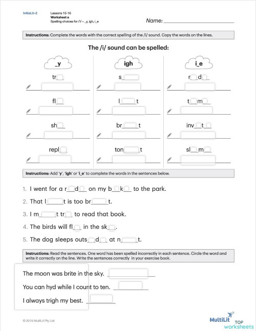 Lesson 15 Long i sound. Interactive worksheet | TopWorksheets