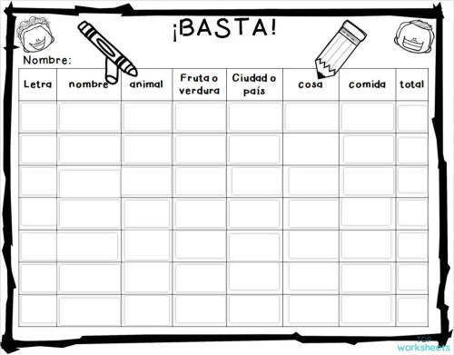 Juego de basta. Ficha interactiva | TopWorksheets