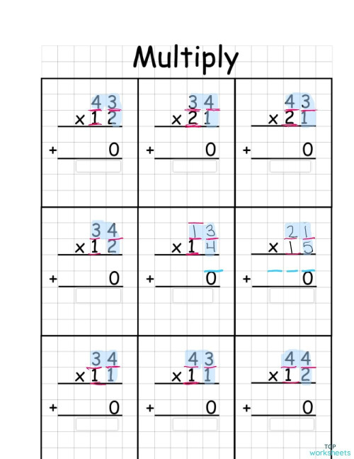 Double Digit Multiplication w/ Regrouping. Interactive worksheet ...