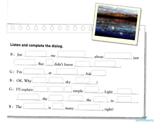 The Blue Sky dictation. Interactive worksheet | TopWorksheets